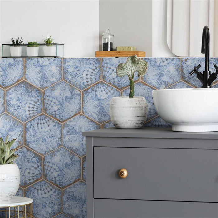 SomerTile - Gaudi React 9" x 10" Porcelain Hex Tile - Marina — Floorzz