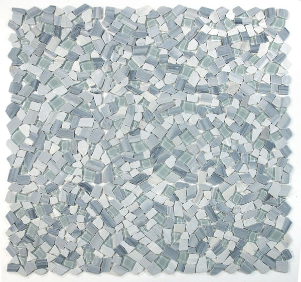 Elysium - Pebble 12" x 12" Glass and Marble Mosaic - Blue - Floorzz
