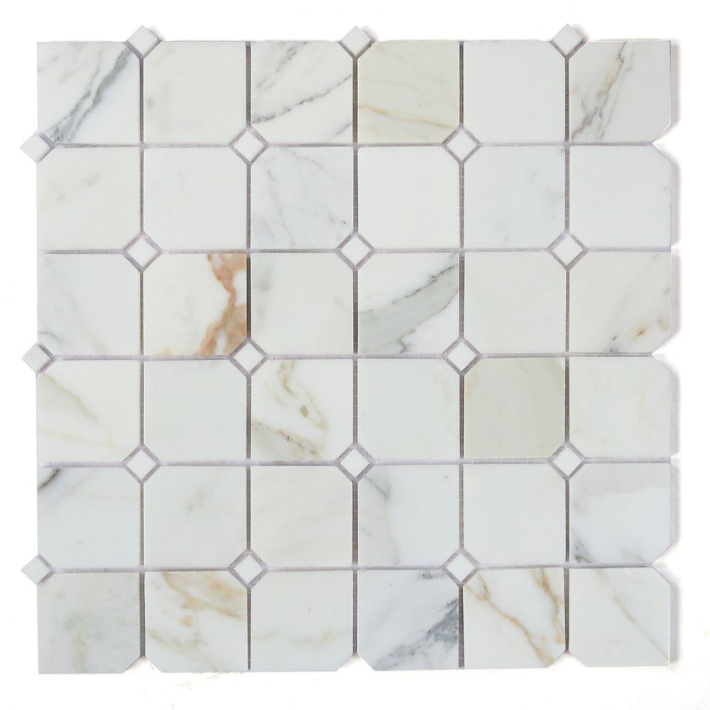 Elysium - Clipped Marble Squares Mosaic - Calacatta Gold - Floorzz