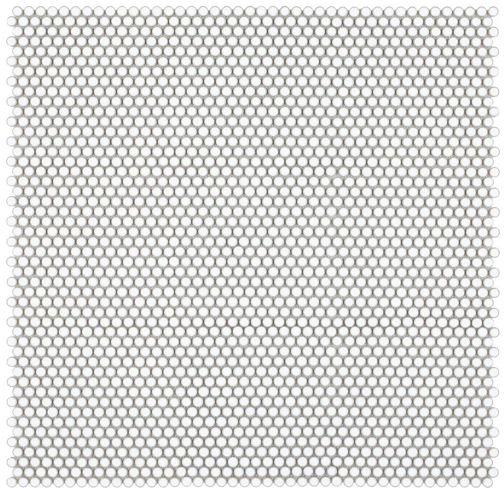 Elysium - Fancy White Penny 11.5 in. x 11.5 in. Porcelain Mosaic — Floorzz