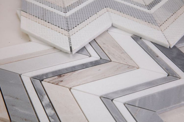 Elysium - Chevron 11.75 in. x 12.25 in. Marble Mosaic - Ravenna Blue ...