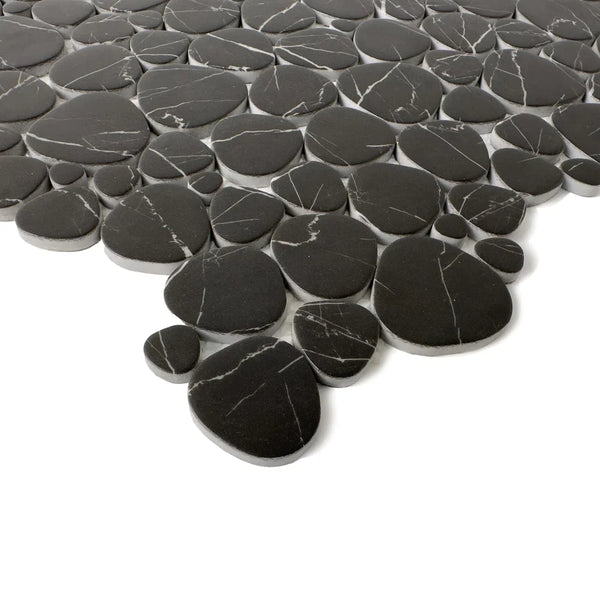 Lungarno - Simple Stone Glass Mosaic - Nero Pebble - Floorzz