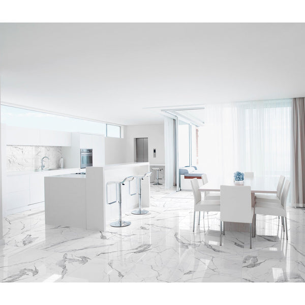 Tesoro - Mayfair 12 in. x 24 in. Porcelain Tile - Statuario Venato Pol ...
